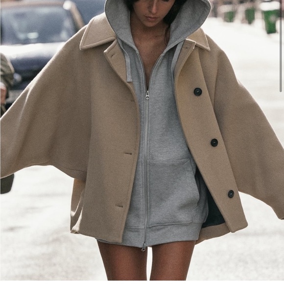 Zara | Jackets & Coats | Zara Cropped Oversized Wool Coat Camel Tan | Poshmark